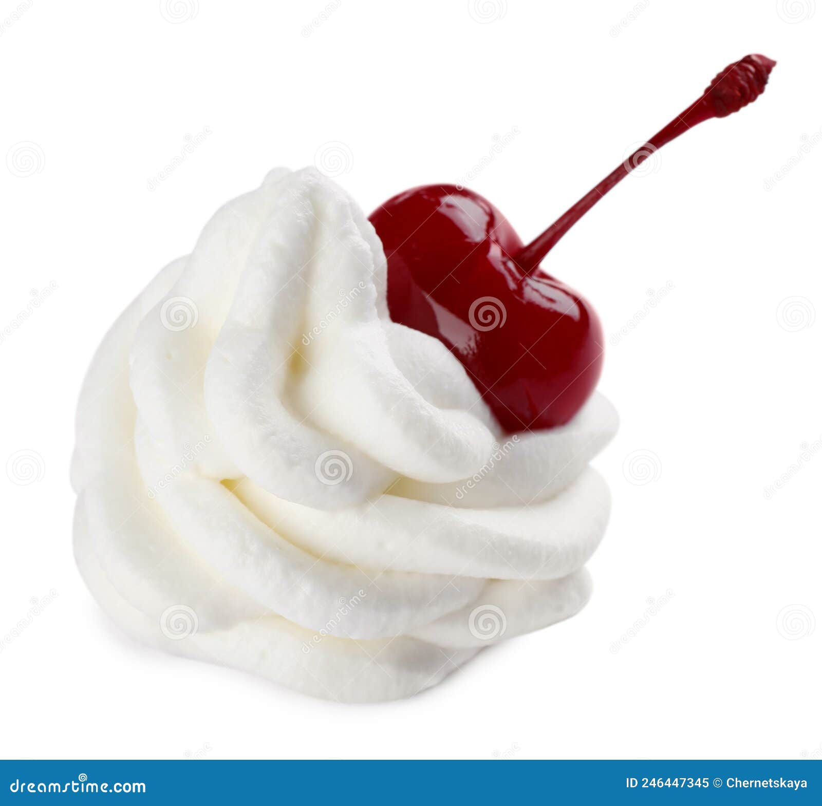 Delicious Fresh Whipped Cream with Cherry Isolated on White Stock Image ...