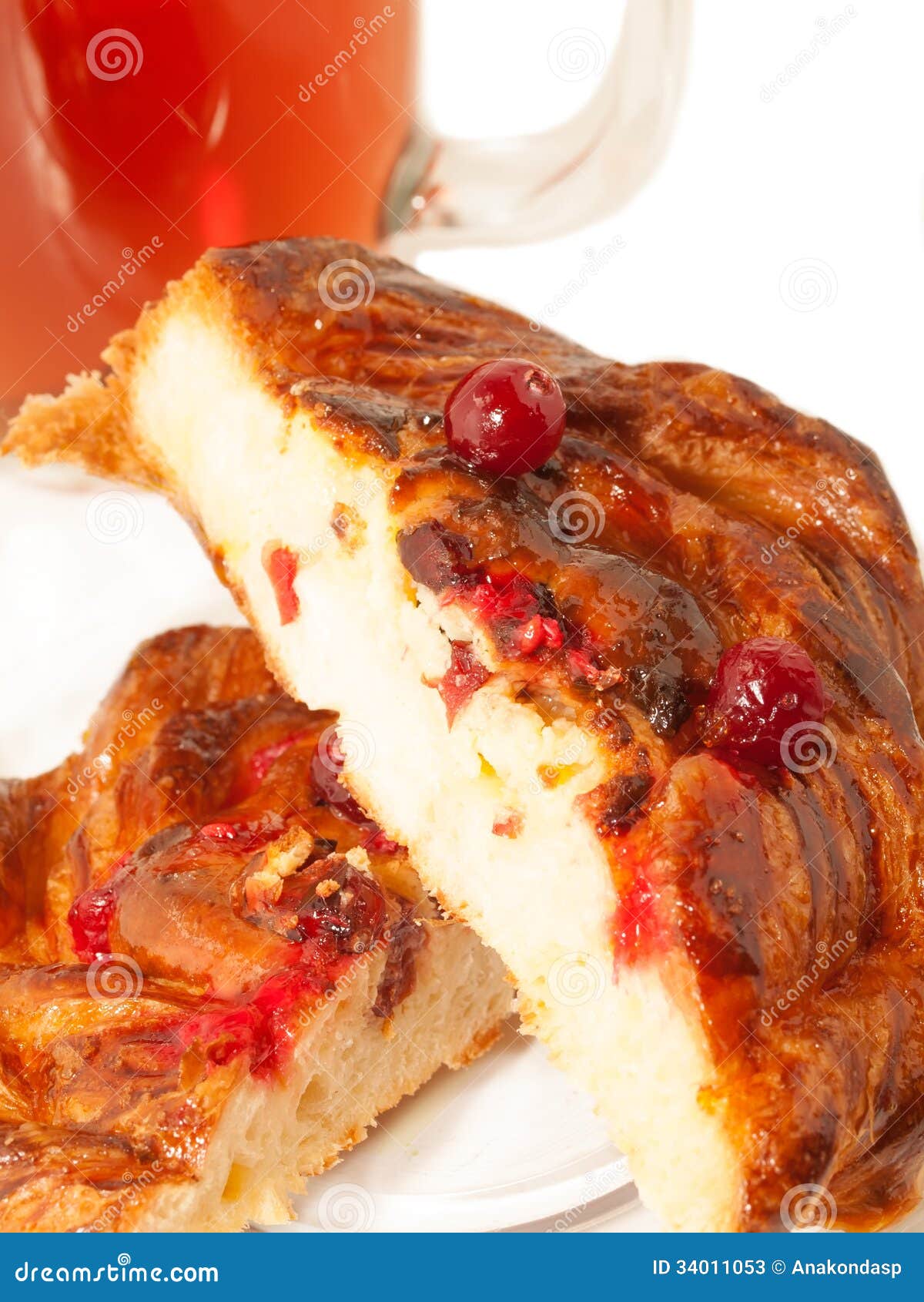 Delicious Freshly Baked Pastry with Cranberries and Cup of Tea. Stock ...