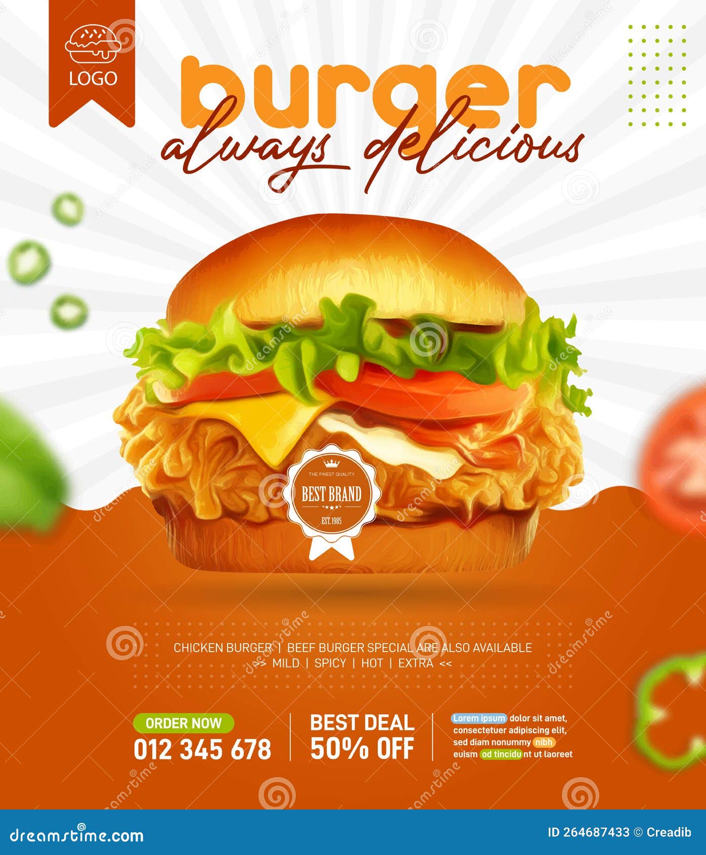 Delicious Fried Chicken Burger Ads in 3d Illustration Stock Vector ...