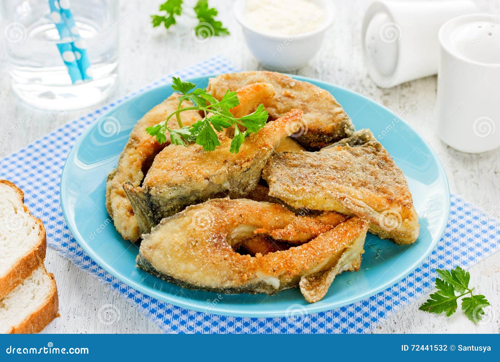 Delicious Fried Fish on the Dining Table Stock Photo - Image of corn ...