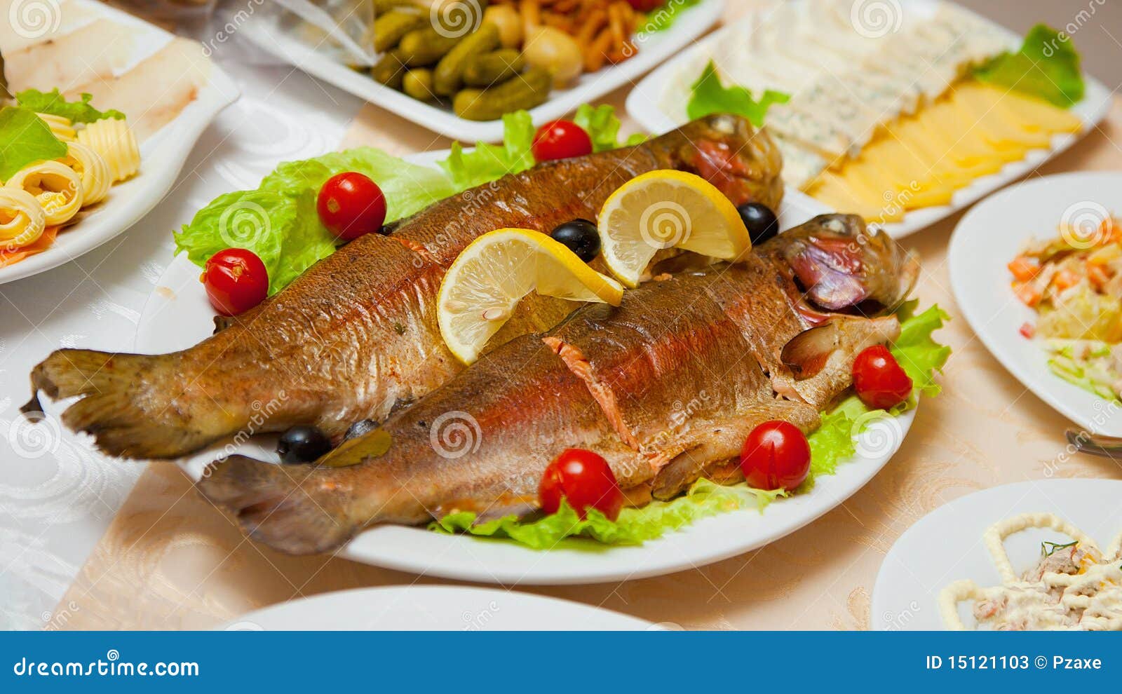 Delicious Fried Fish on Table Stock Image - Image of lunch, pickled ...