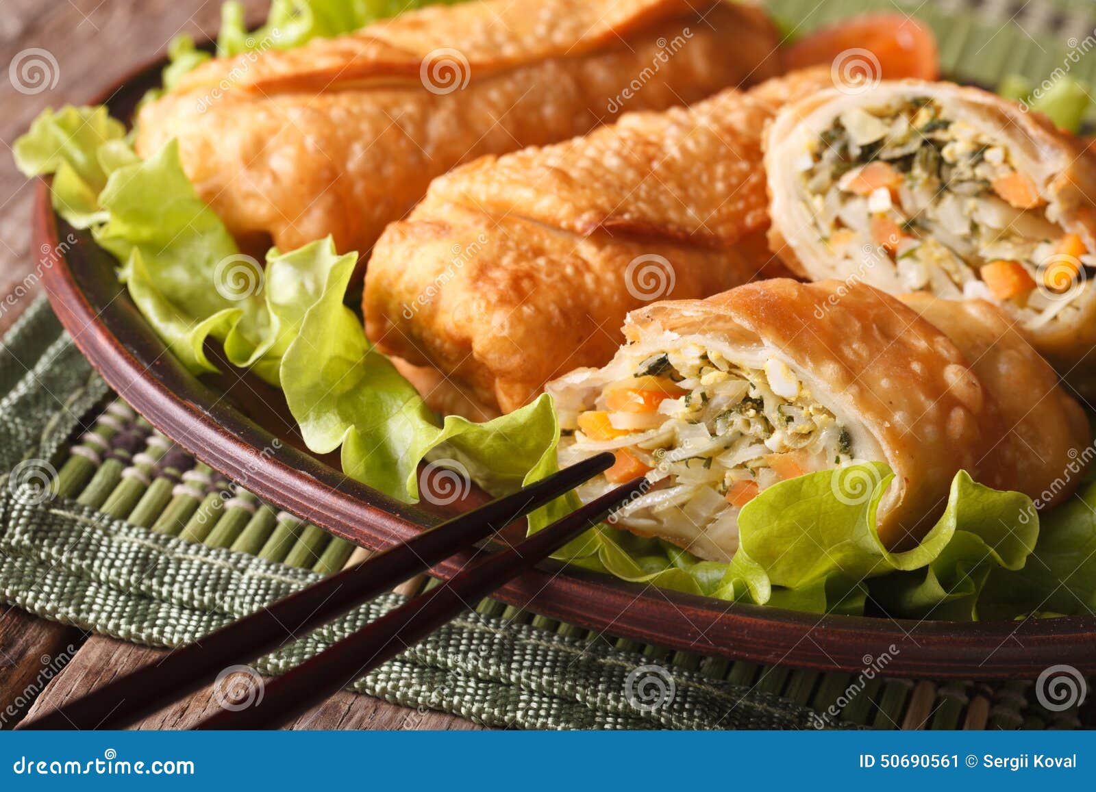Delicious Fried Spring Rolls Sliced on a Plate Macro Stock Image ...