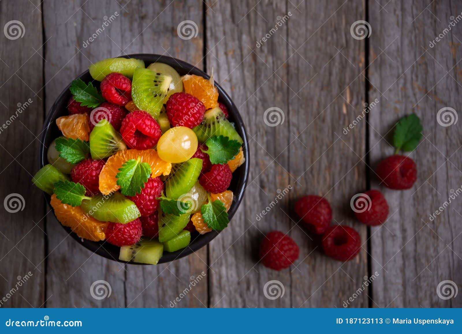 Fresh Fruit Salad with with Raspberry, Mandarin and Other Fruit Stock ...
