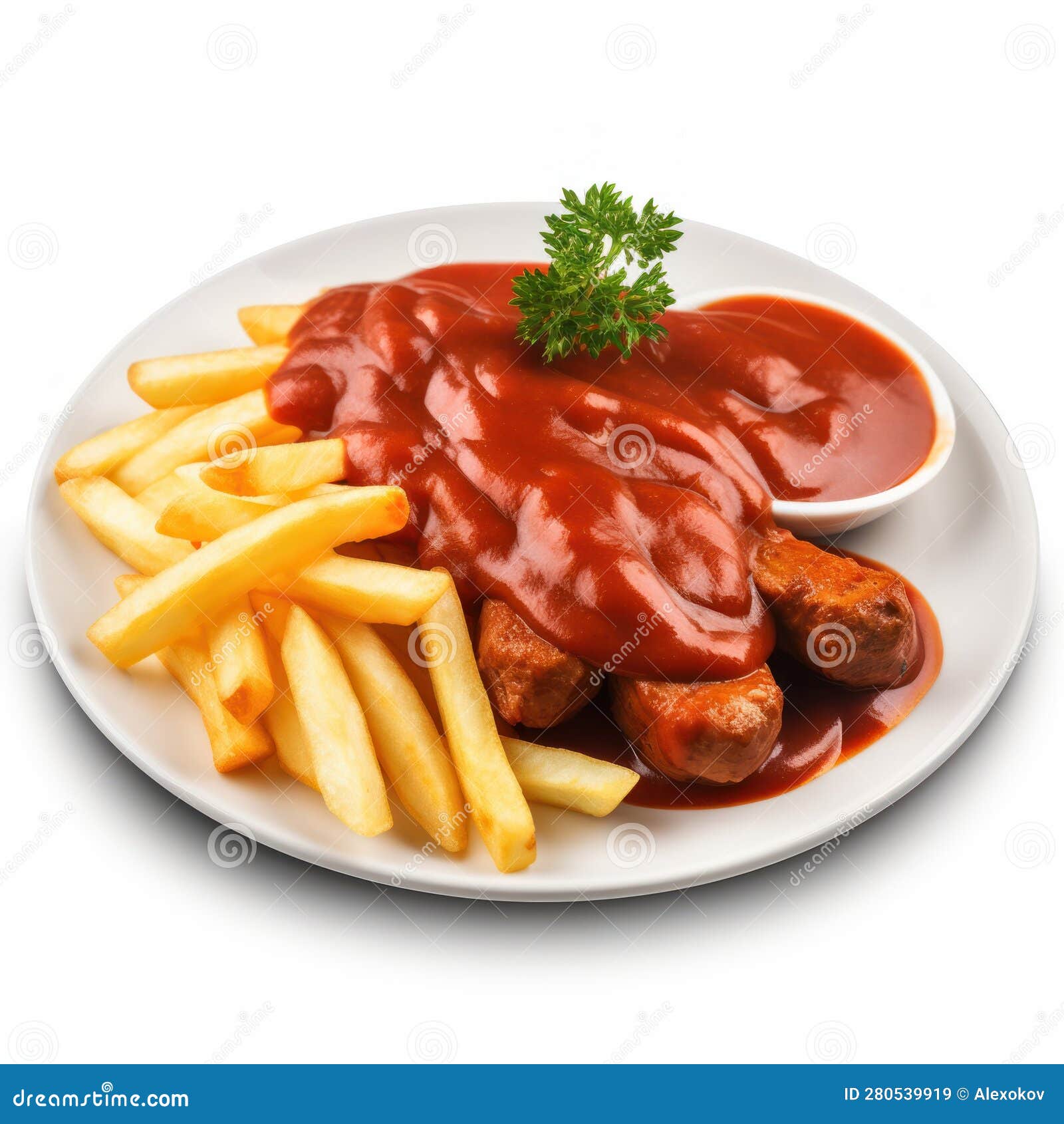 Delicious German Currywurst with Fries on a Plate. Stock Illustration ...