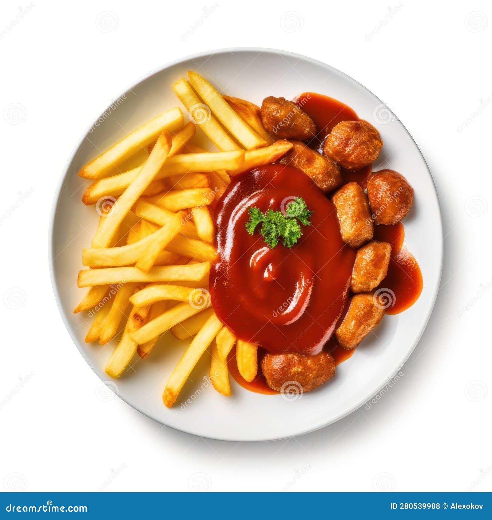 Delicious German Currywurst with Fries on a Plate . Stock Illustration ...