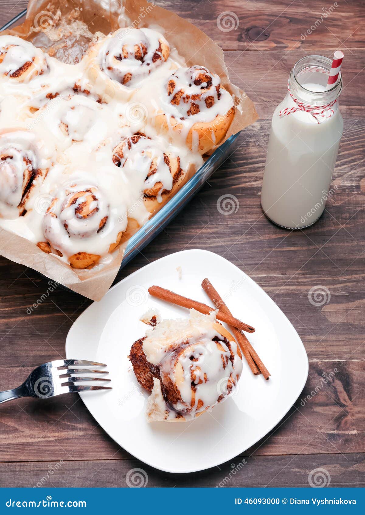 Delicious Glazed Cinnamon Buns Stock Photo - Image of closeup, danish ...