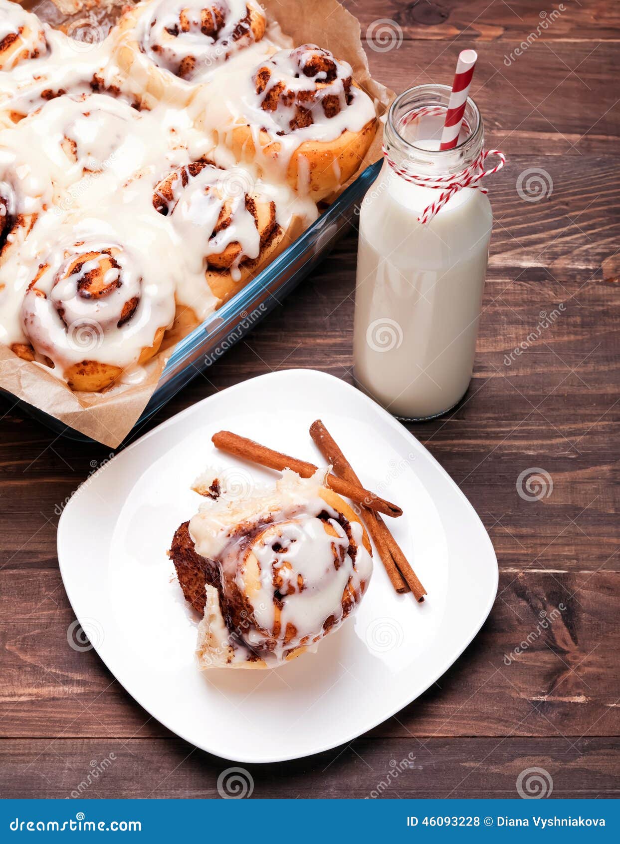 Delicious Glazed Cinnamon Buns Stock Photo - Image of glazed, icing ...