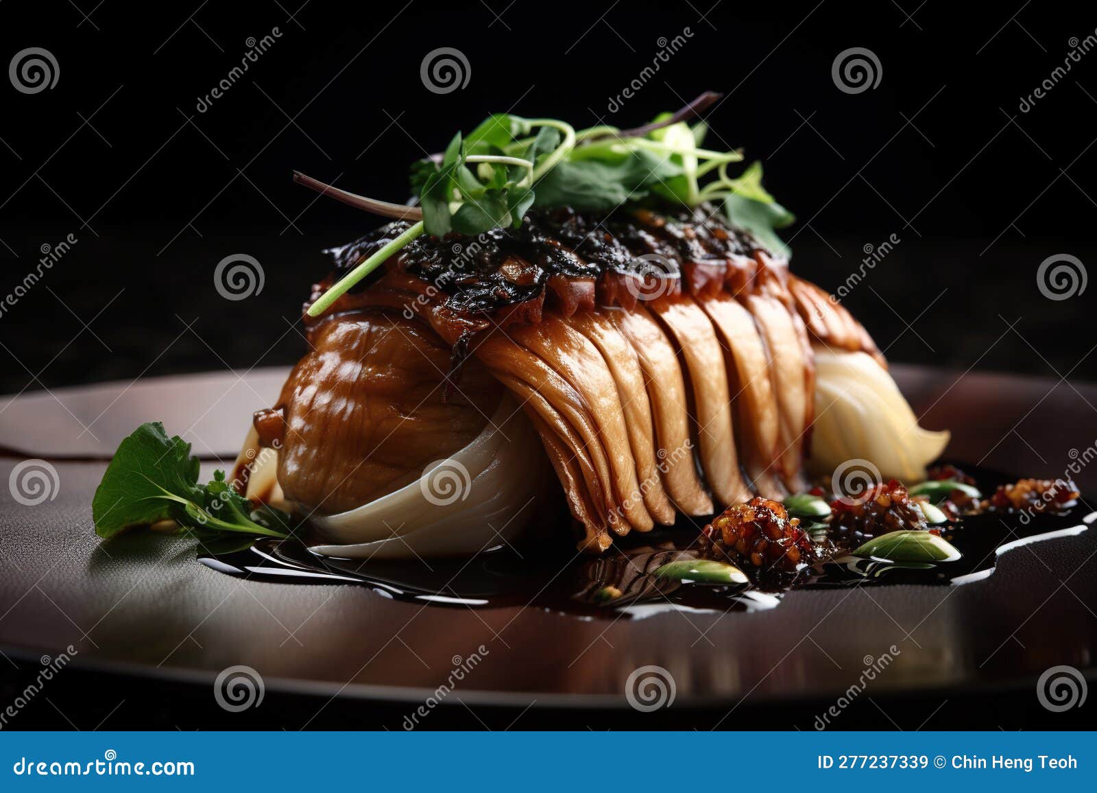 Delicious Gourmet Dinner on a Dark Background. Restaurant Menu Stock ...