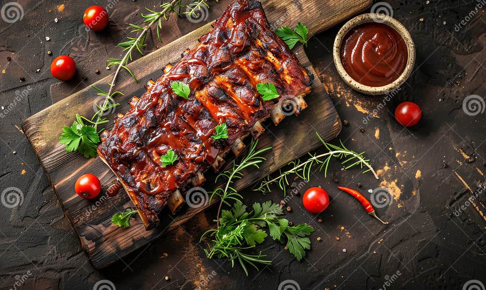 Delicious Grilled Bbq Ribs on Rustic Background Stock Illustration ...
