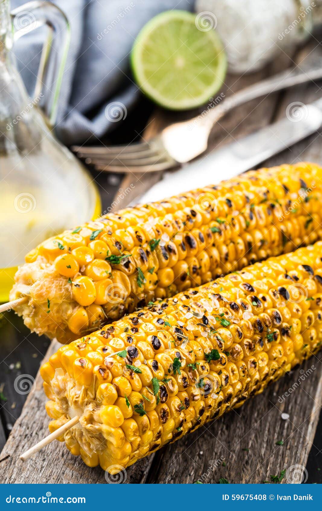Delicious grilled corn stock photo. Image of lime, vertical - 59675408
