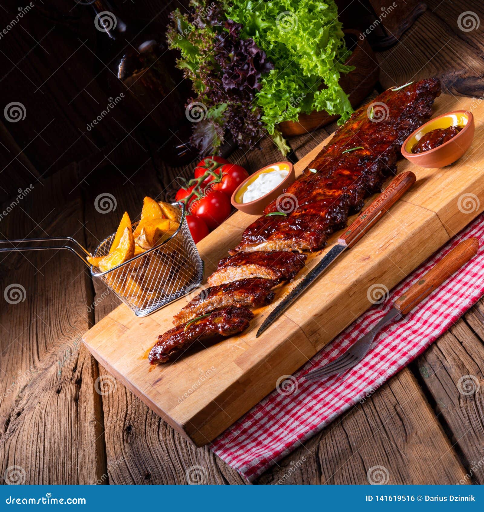 Delicious Grilled Ribs with Barbecue Barbecue Sauce Stock Photo - Image ...