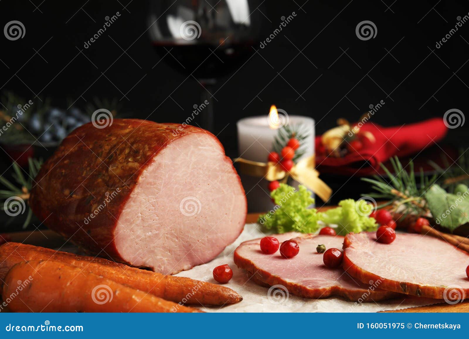 Delicious Ham Served on Board. Christmas Dinner Stock Image - Image of ...