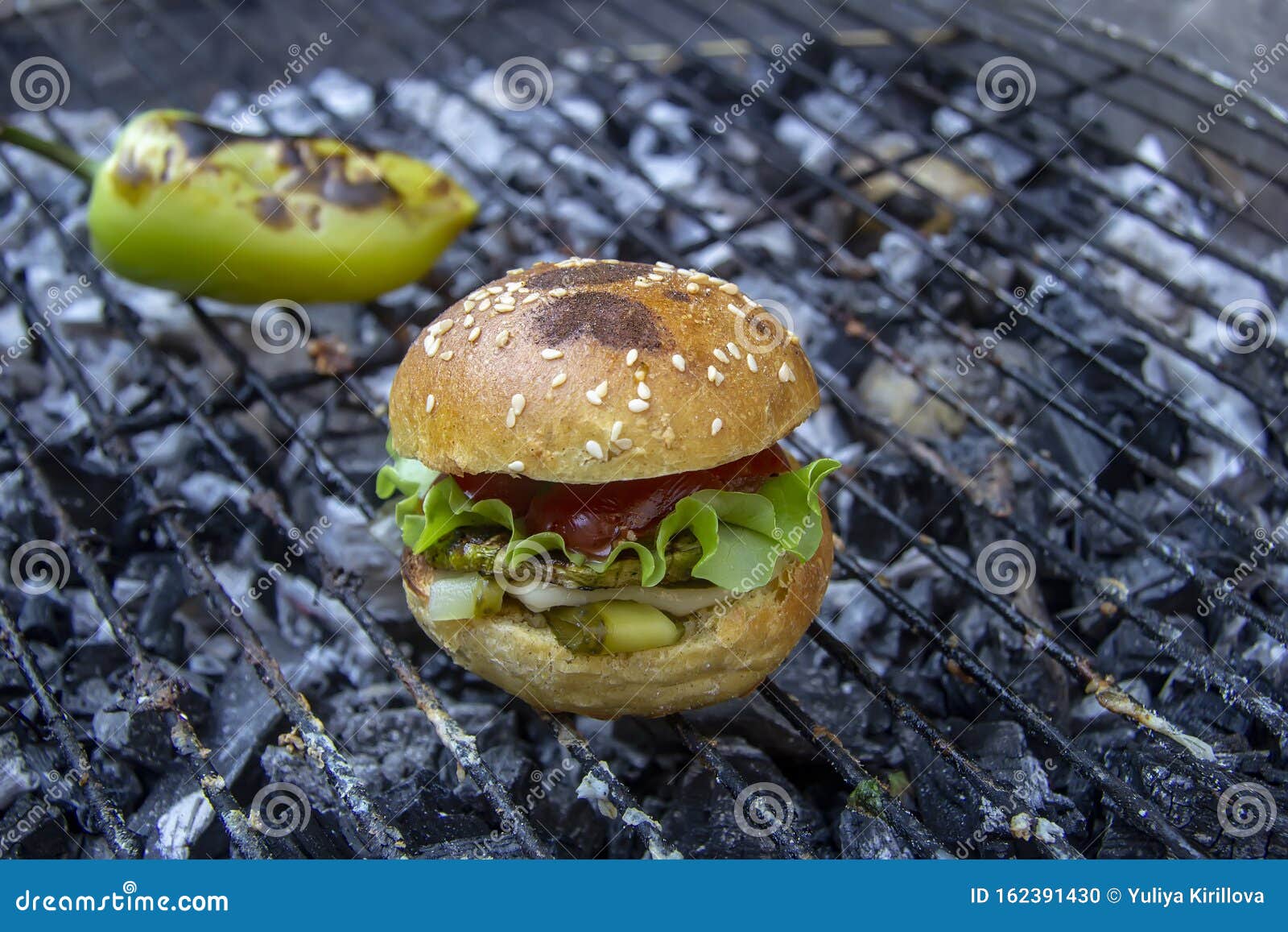 Delicious Homemade Cheeseburger with Chicken Cutlet Stock Photo - Image ...