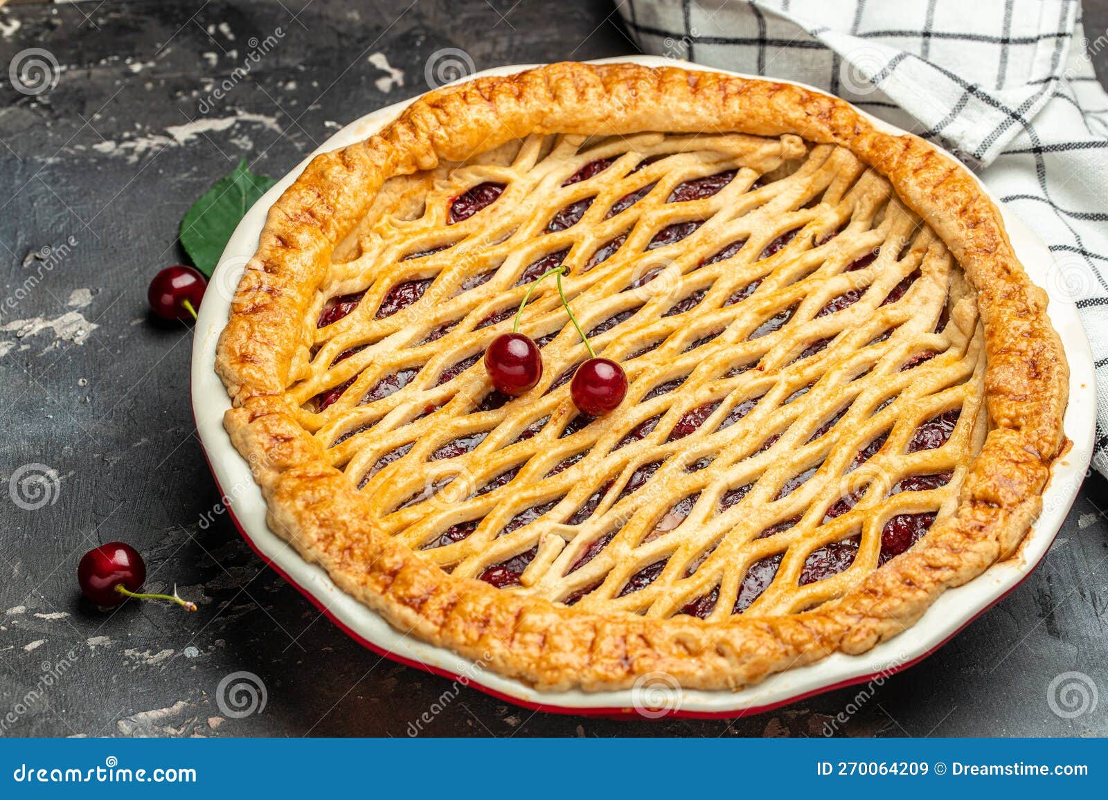 Delicious Homemade Cherry Pie Flaky Crust Piece On A Plate And The
