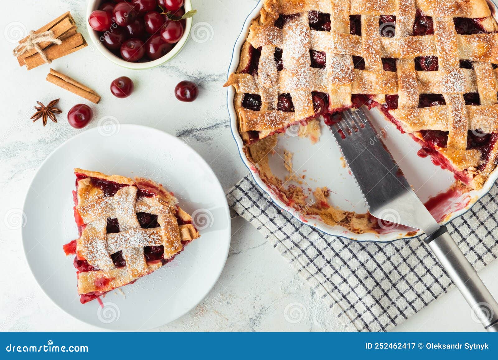 Delicious Homemade Cherry Pie With Flaky Crust Sprinkled With Powdered