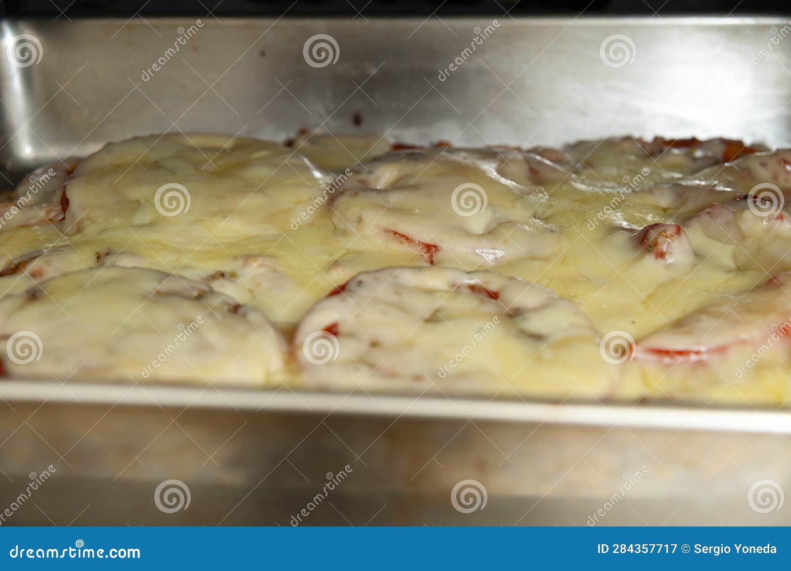 Delicious Homemade Rectangular Pizza Inside the Oven Stock Image ...