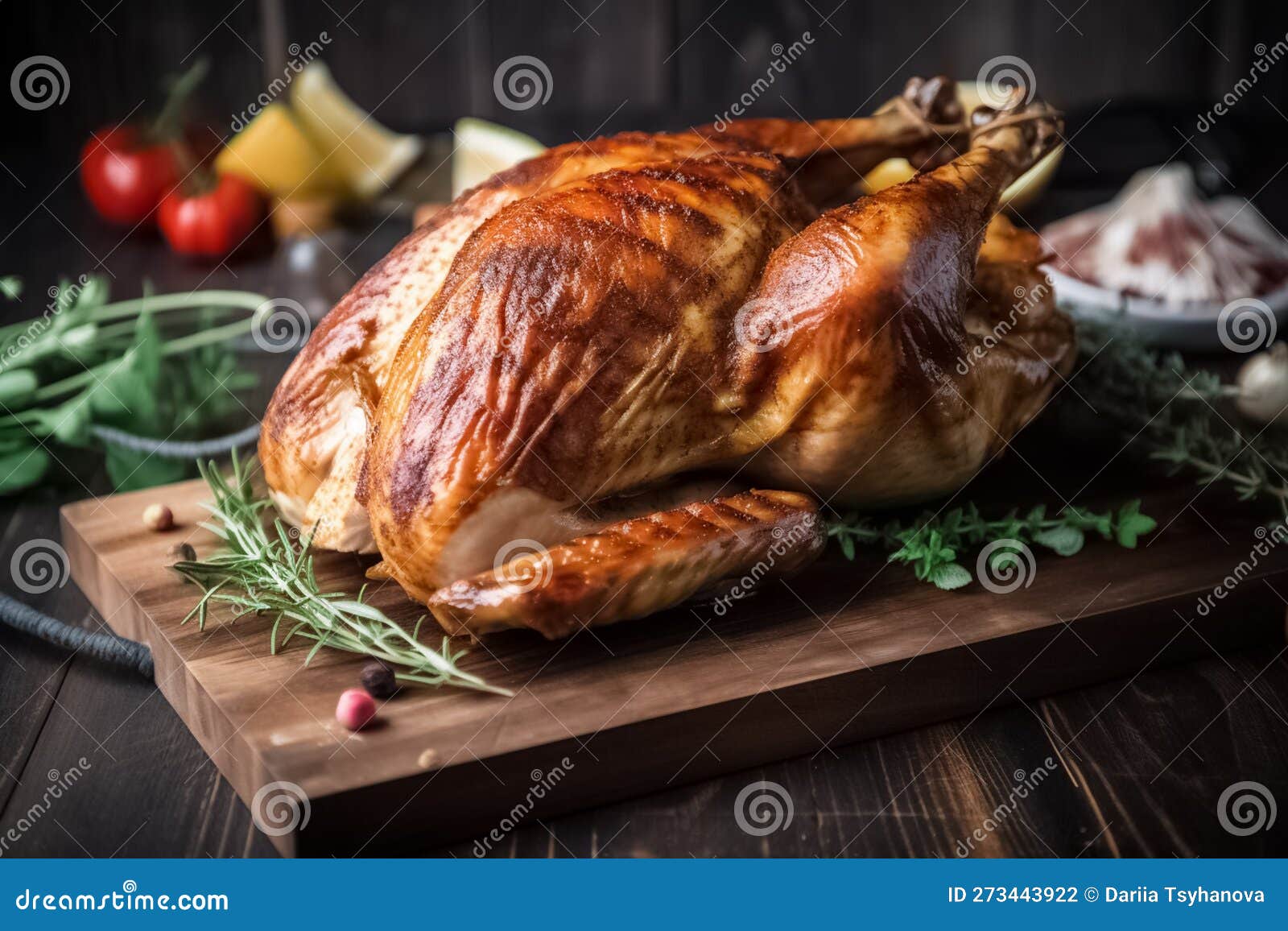Delicious Homemade Roasted Turkey Meat On Wooden Board Generative Ai