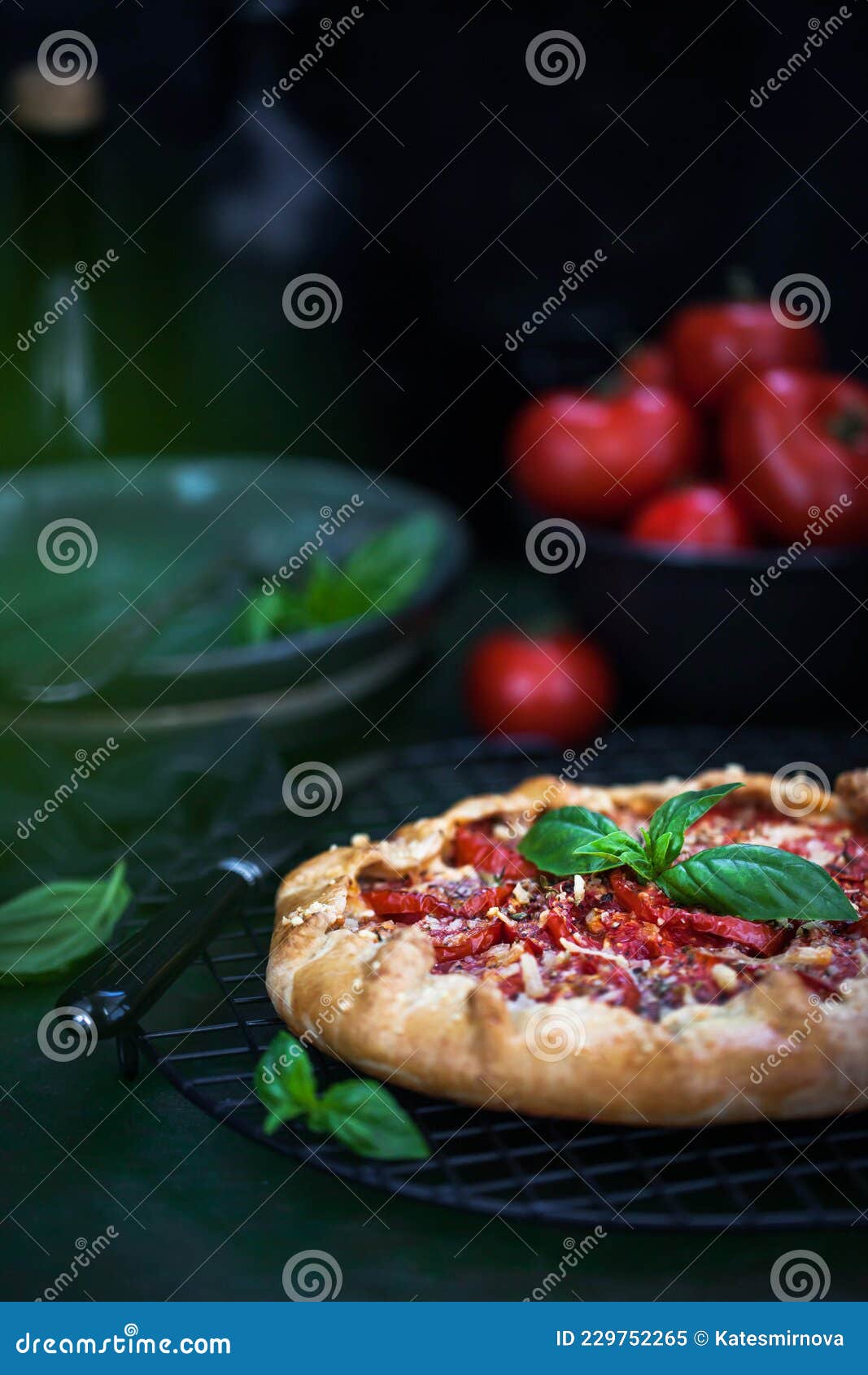 Delicious Homemade Rustic Tomato and Cheese Open Pie Stock Image ...