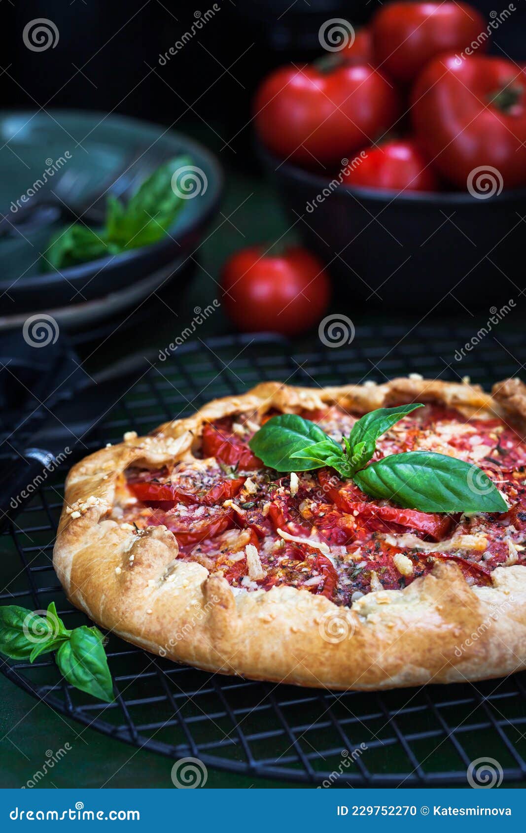 Delicious Homemade Rustic Tomato and Cheese Open Pie Stock Photo ...