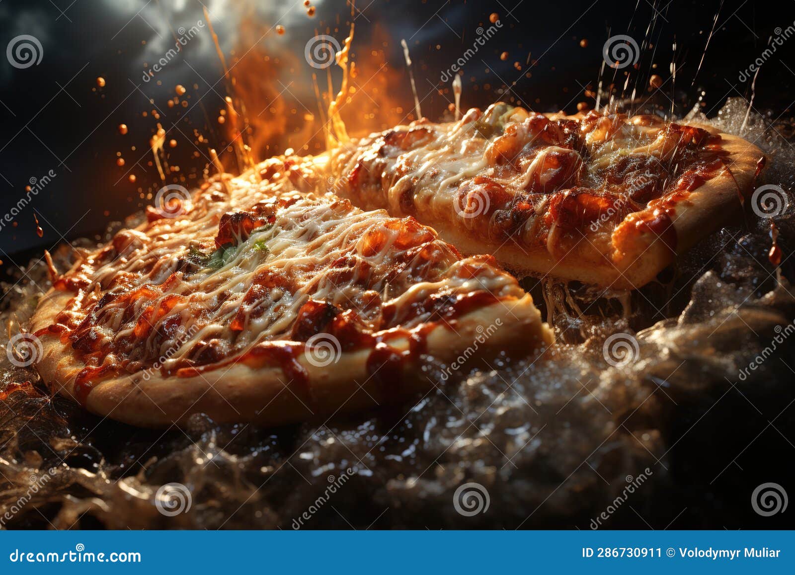 Delicious Huge Pizza Cut in Half, AI Generation Stock Illustration ...