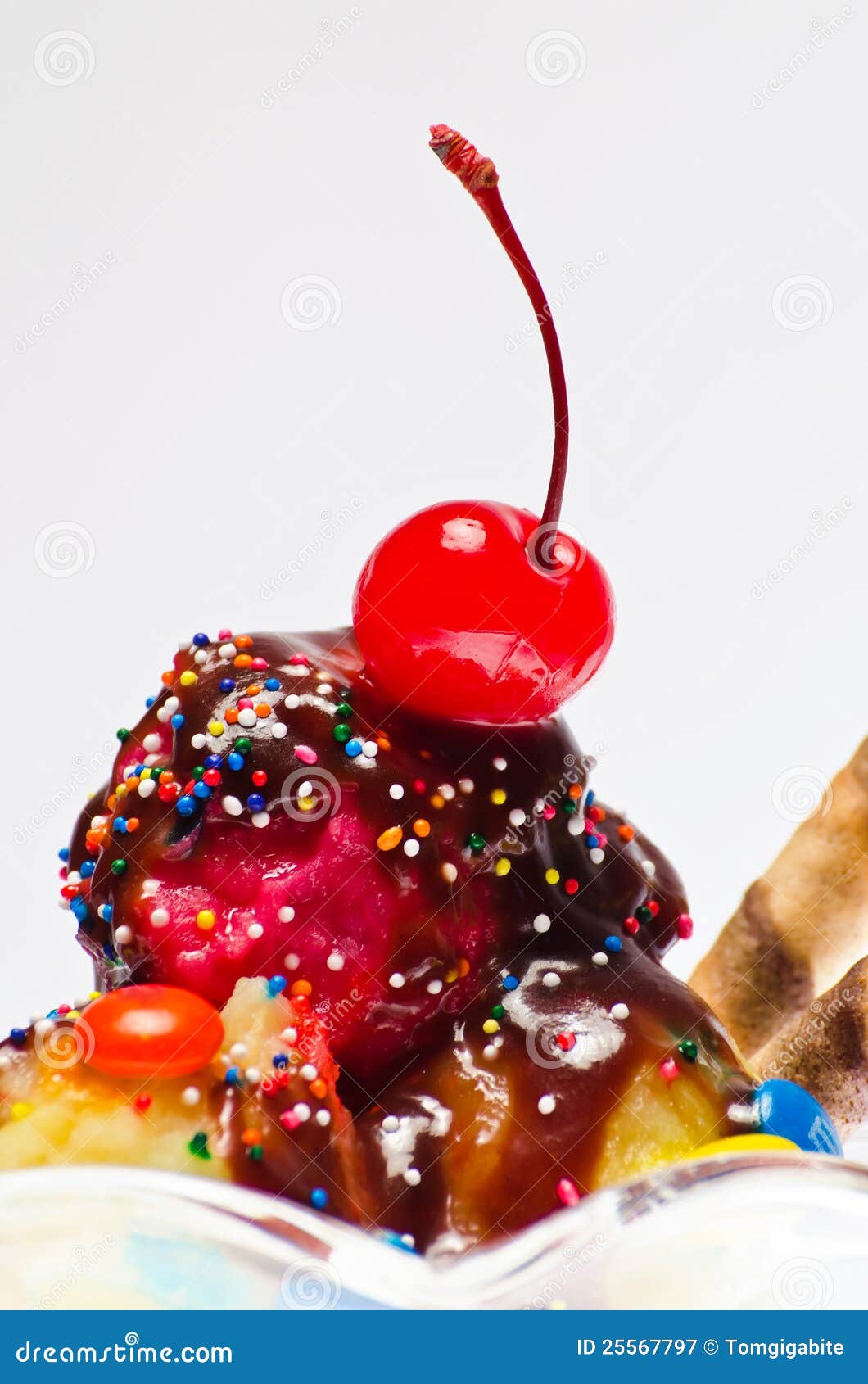 Delicious Ice Cream Sundae with One Red Cherry Stock Image - Image of ...