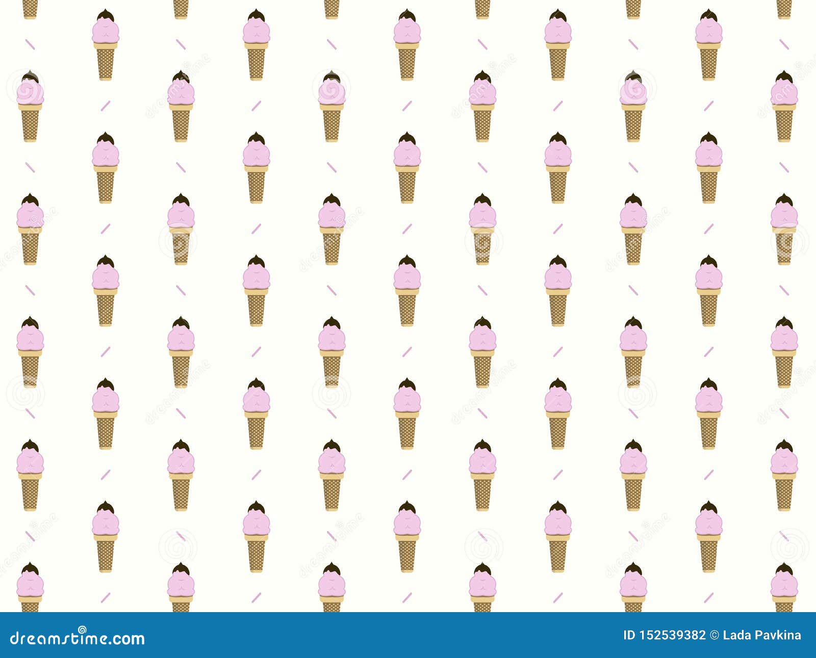 Pattern Pink Ice Cream In A Waffle Cone Illustration Stock Illustration