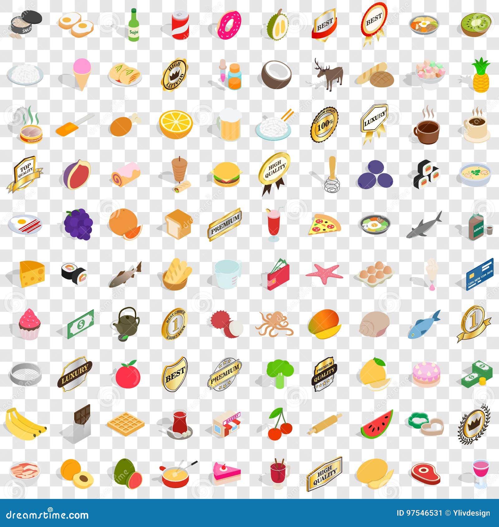 100 Delicious Icons Set, Isometric 3d Style Stock Vector - Illustration ...