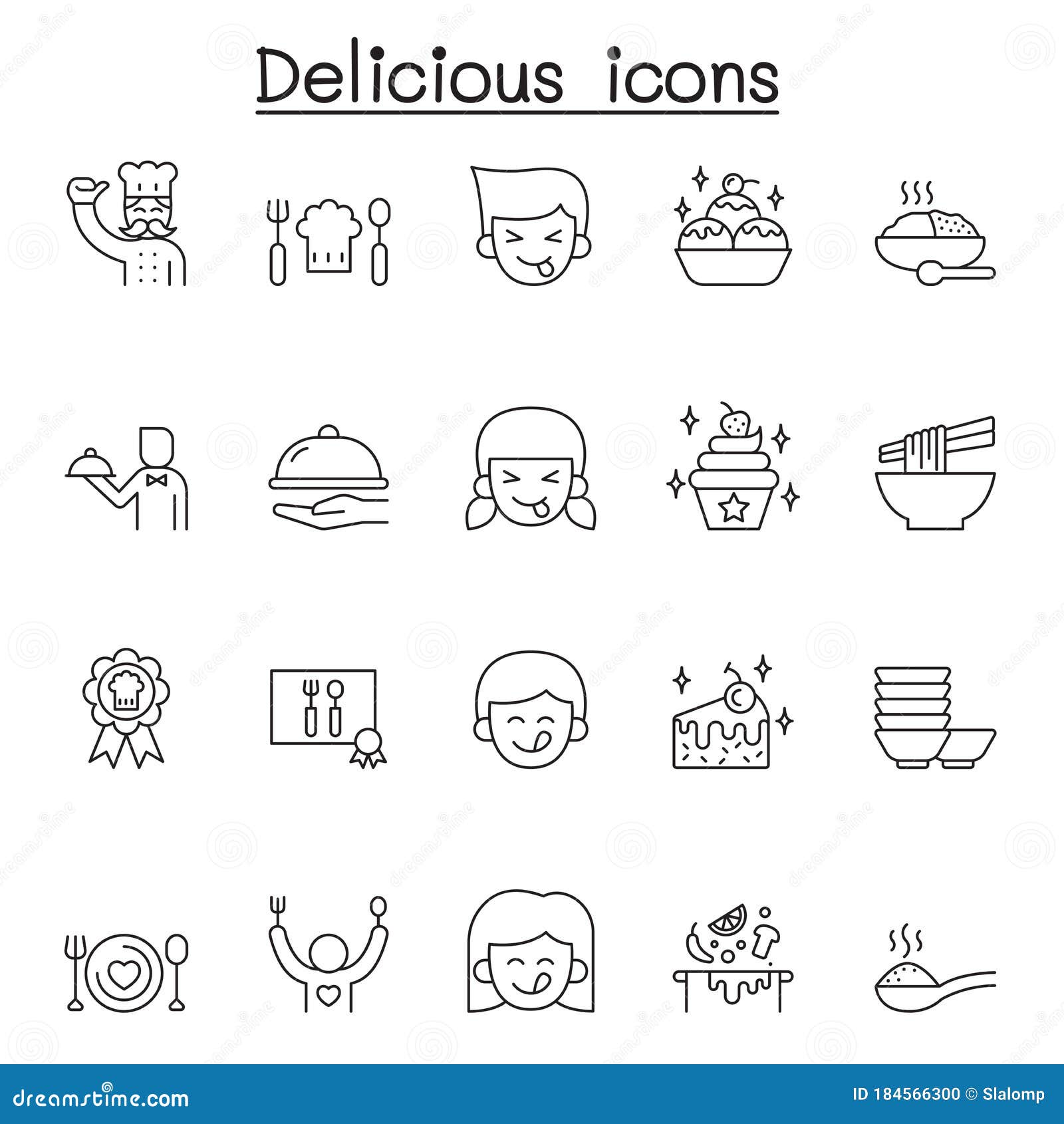 Delicious Icons Set in Thin Line Style Stock Vector - Illustration of ...