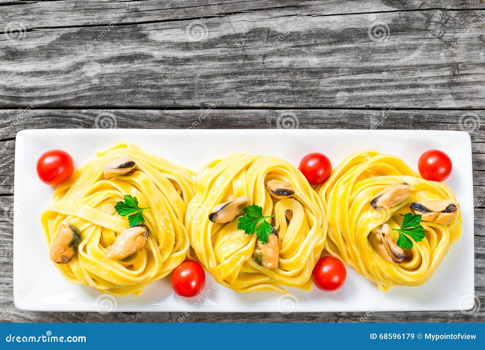 Delicious Italian Pasta with Musselsn a Rectangular Dish on the Old ...