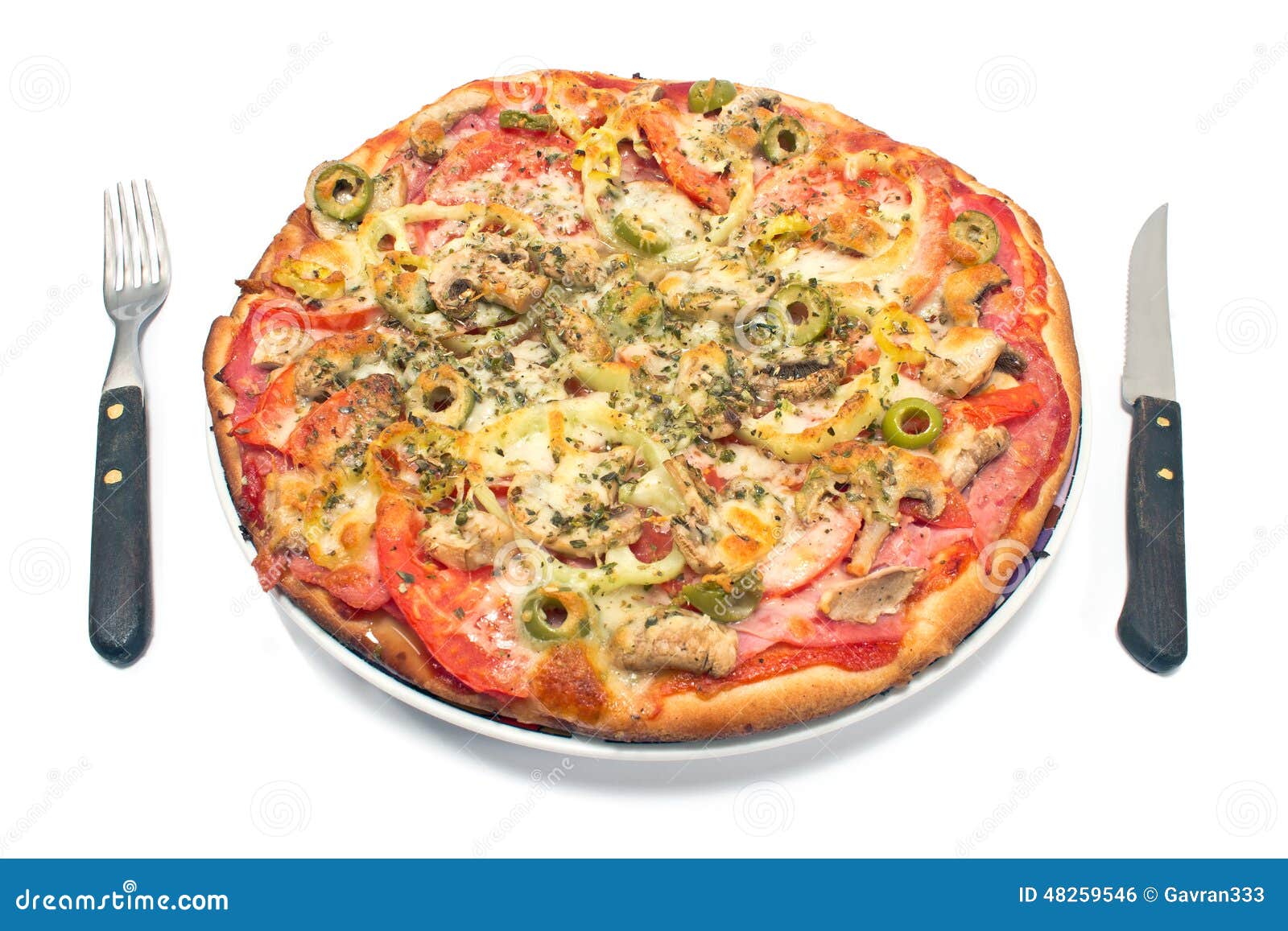 Delicious Italian Pizza with Fork and Knife Stock Photo - Image of fork ...