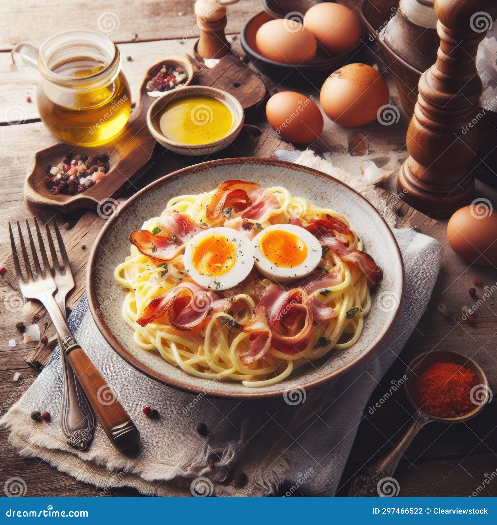 Delicious Italian Spaghetti Carbonara Stock Illustration - Illustration ...