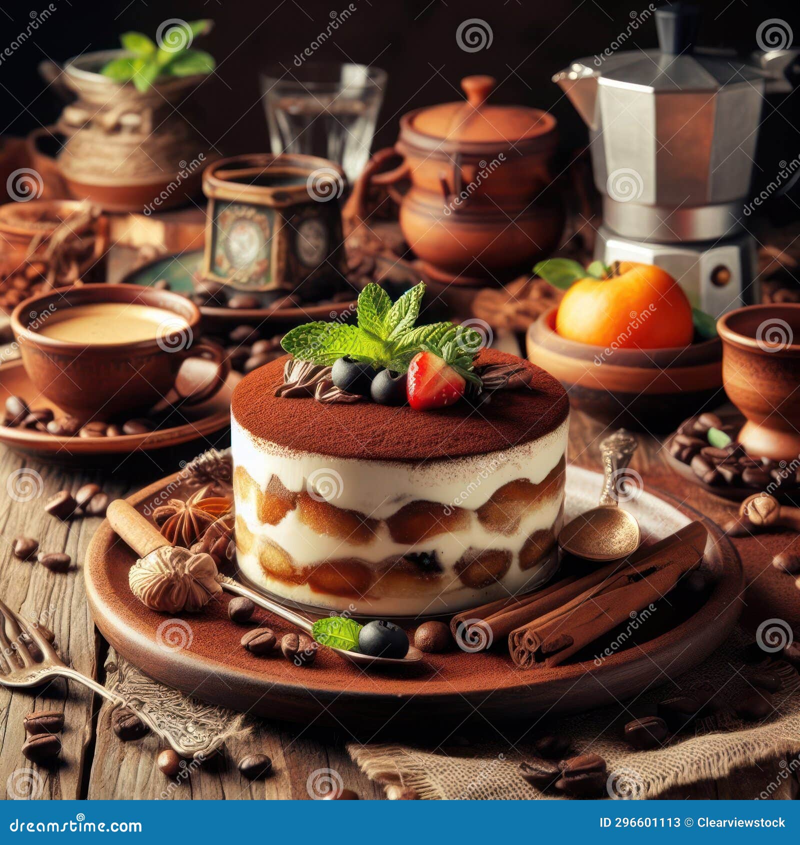 Delicious Italian Tiramisu Dessert in a Rustic Setting Stock ...