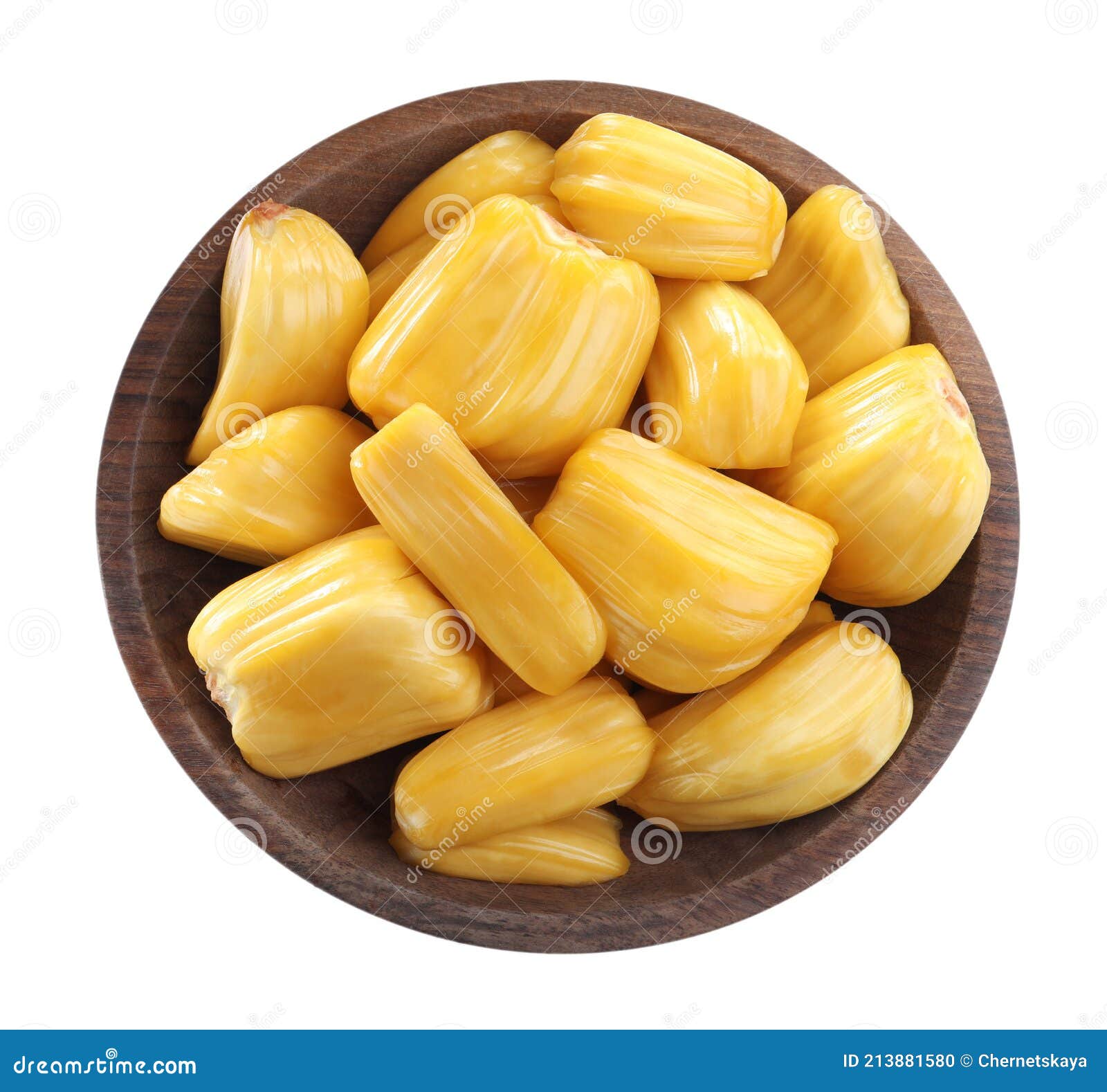 Delicious Jackfruit Bulbs in Plate Isolated on White, Top View Stock ...