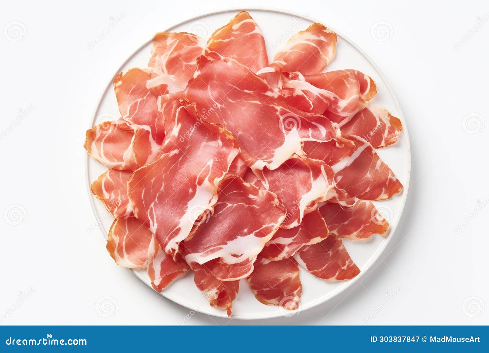 Delicious Jamon Isolated on a White Background. View from Above Stock ...