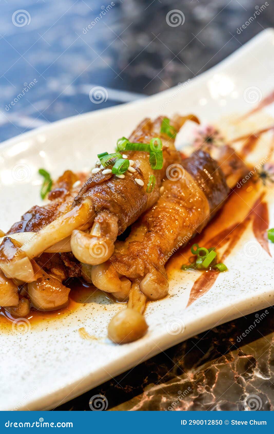 A Delicious Japanese Dish, Beef Roll with Enoki Mushroom Stock Photo ...