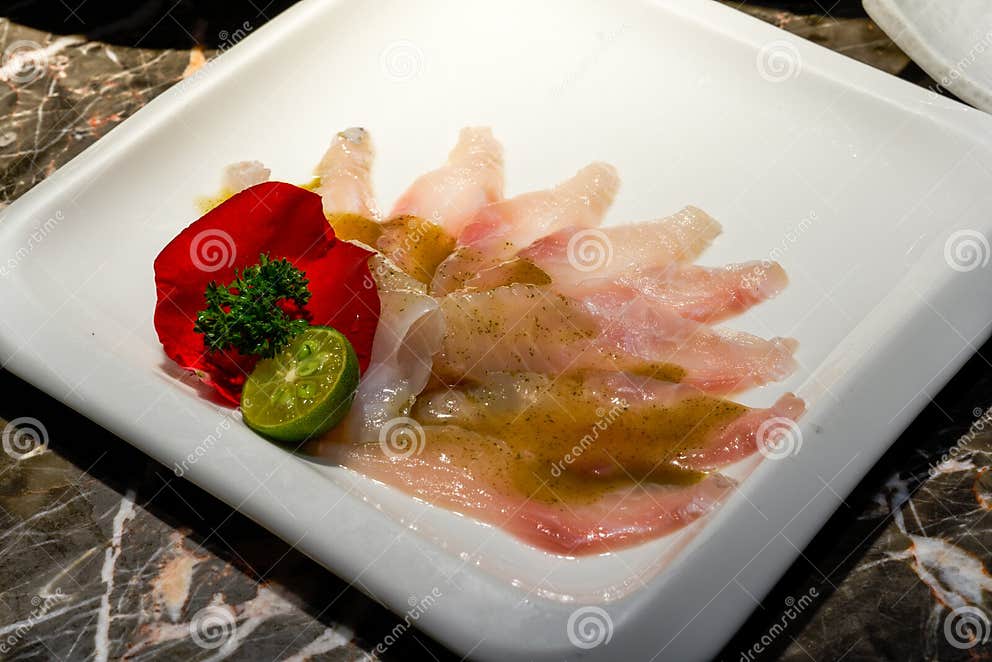 A Delicious Japanese Dish, Sea Fish Sashimi Stock Photo - Image of ...
