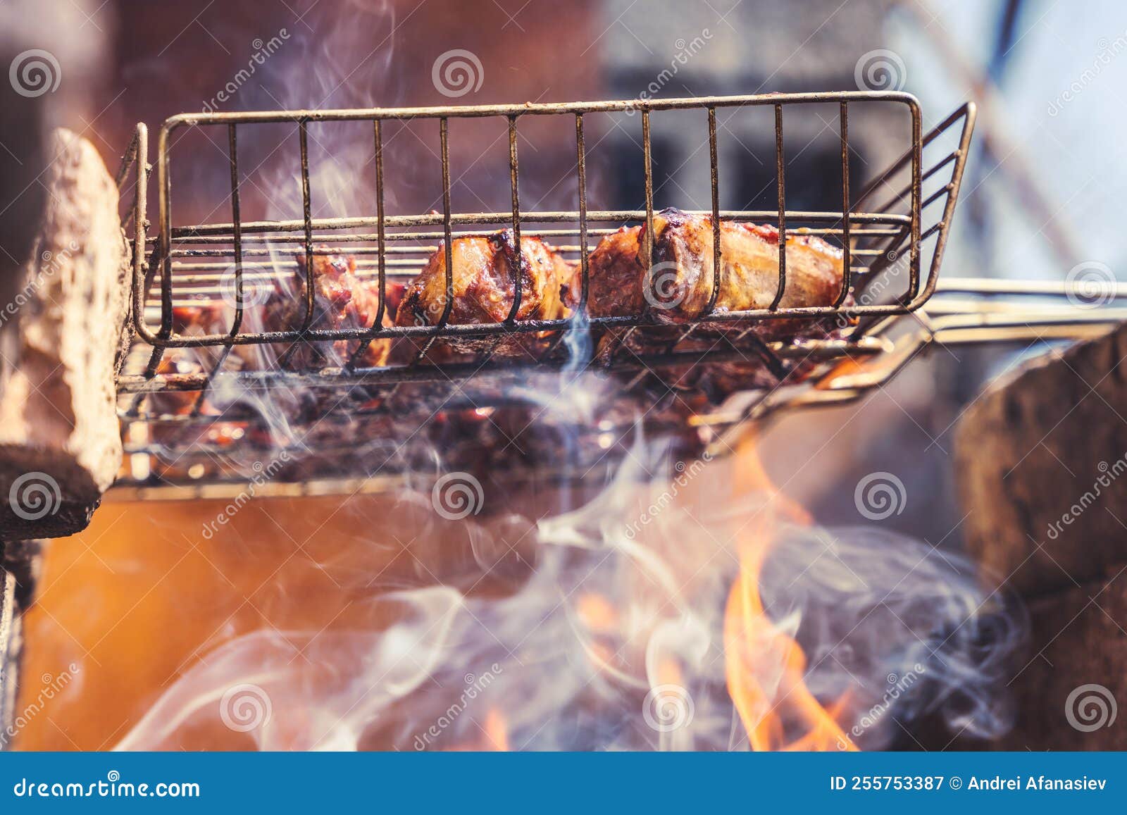 Delicious Juicy Meat on a Grill is Fried on a Fire Stock Image - Image ...