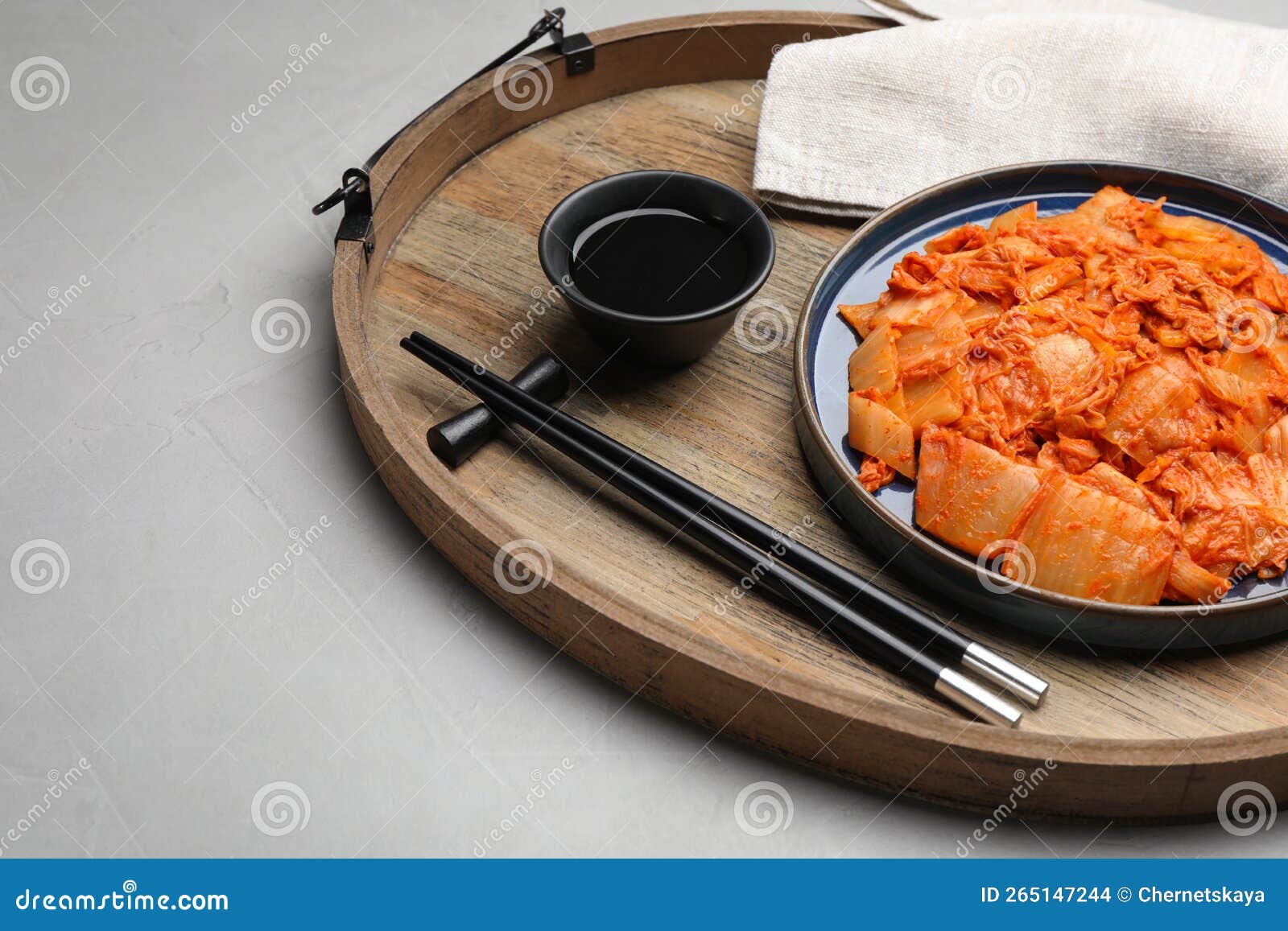 Delicious Kimchi with Chinese Cabbage and Sauce on Light Grey Table ...