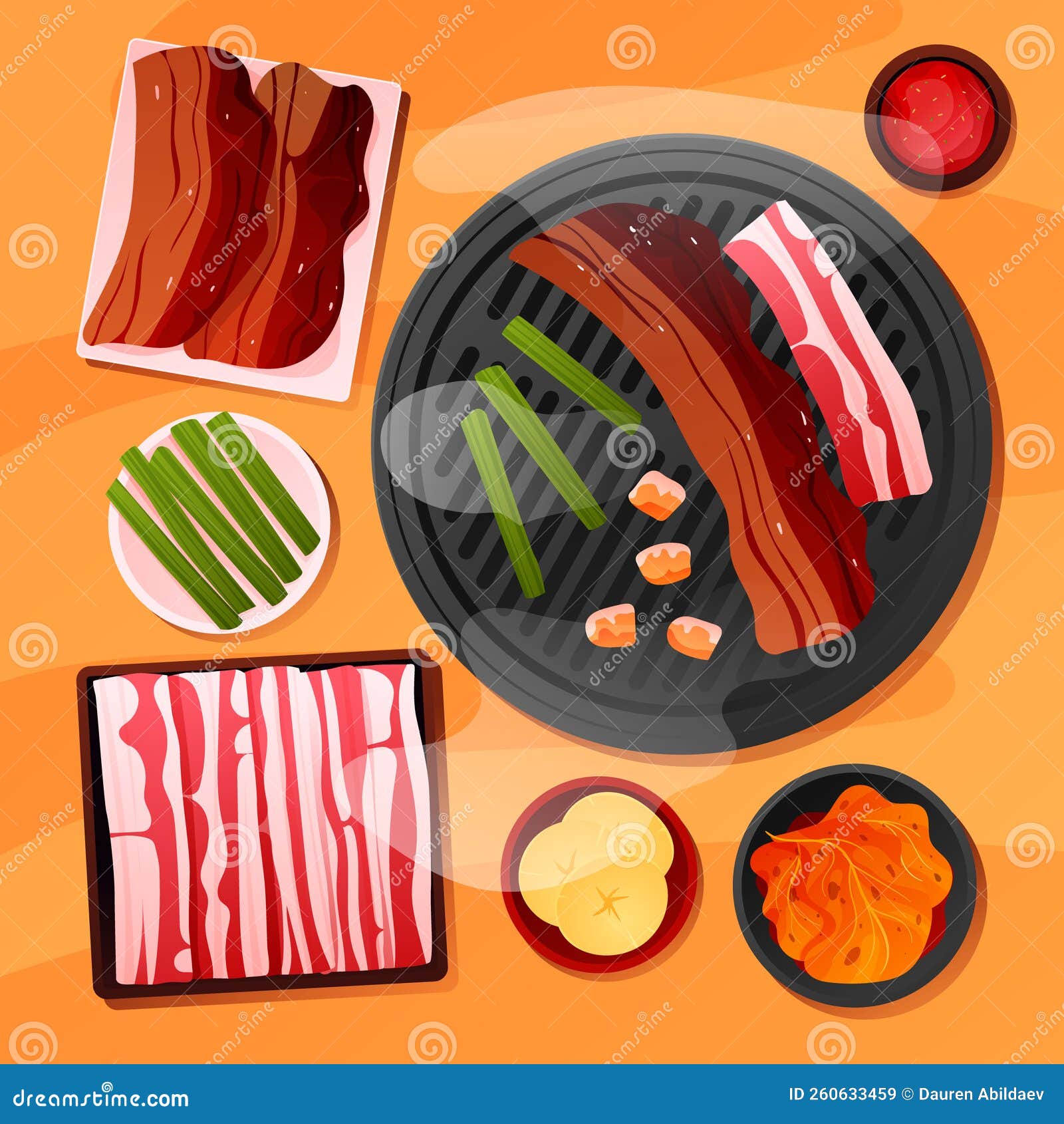 Delicious Korean Bbq Vector Illustration. Stock Vector - Illustration ...