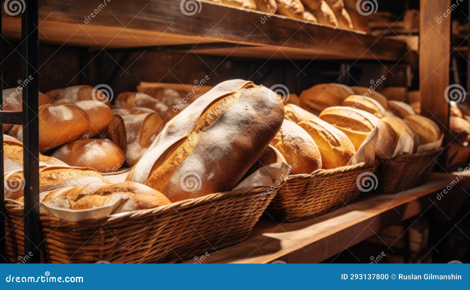 Delicious Loaves of Bread in a Baker Shop. Different Types of Bread ...