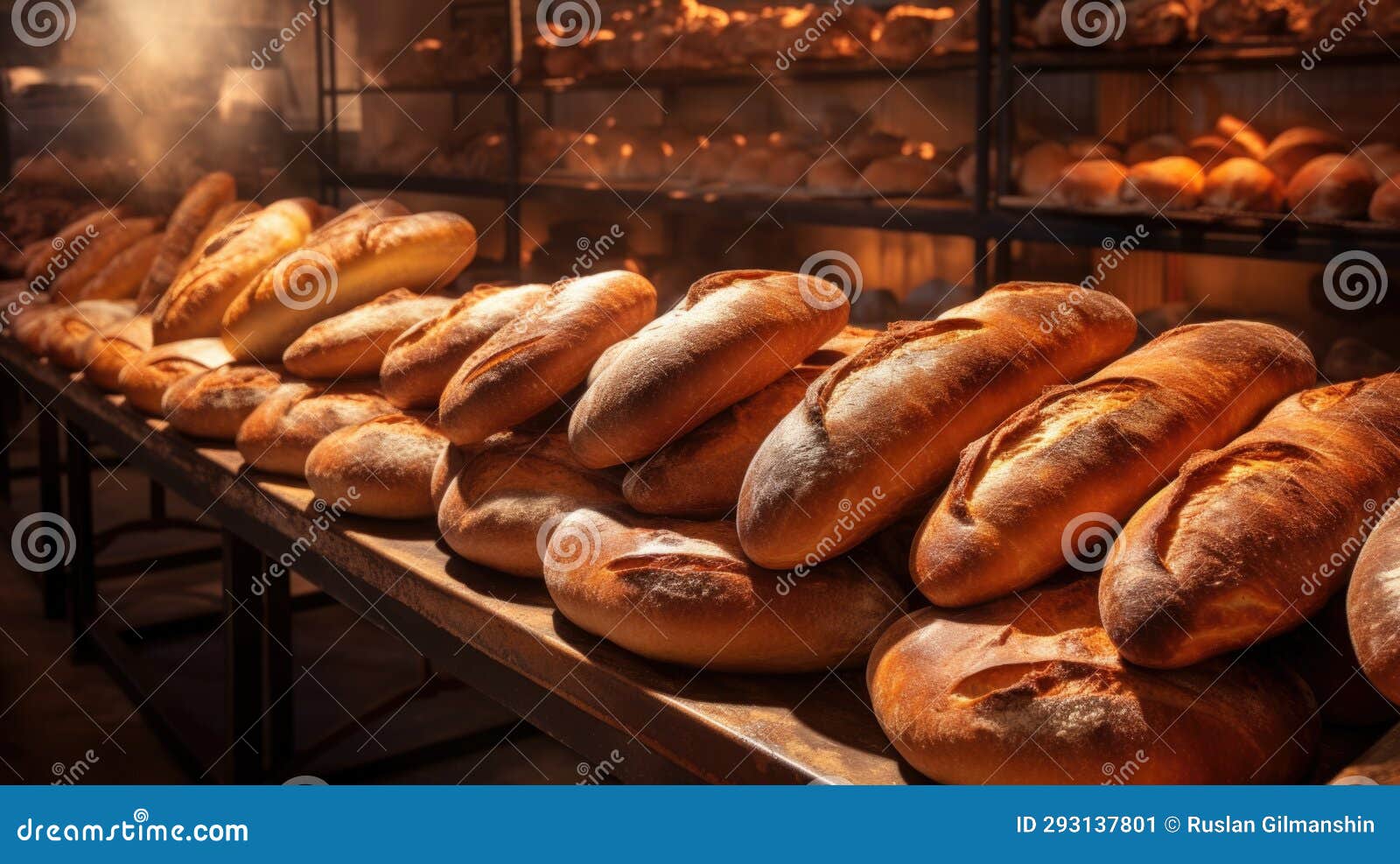 Delicious Loaves of Bread in a Baker Shop. Different Types of Bread ...