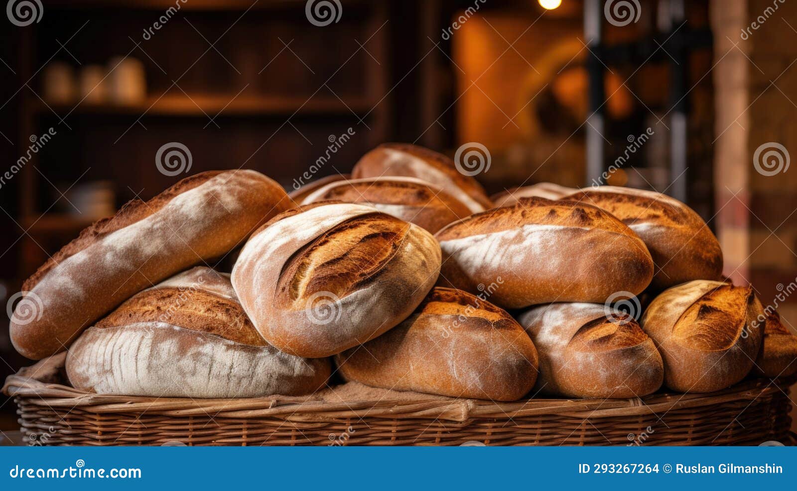 Delicious Loaves of Bread in a Baker Shop. Different Types of Bread ...
