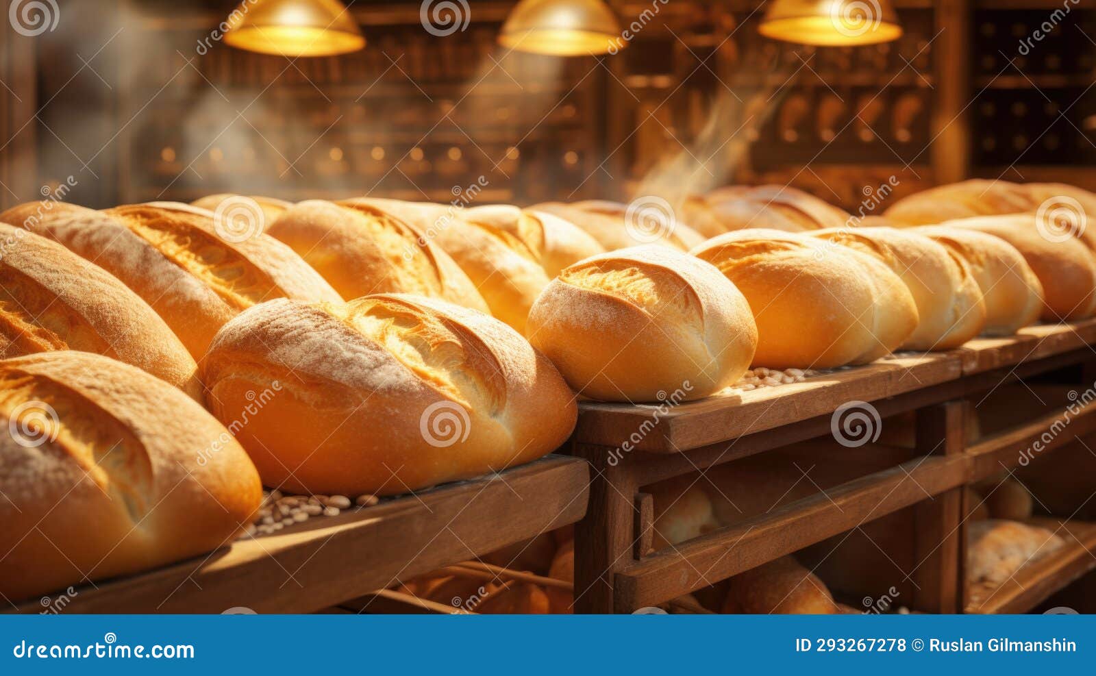 Delicious Loaves of Bread in a Baker Shop. Different Types of Bread ...