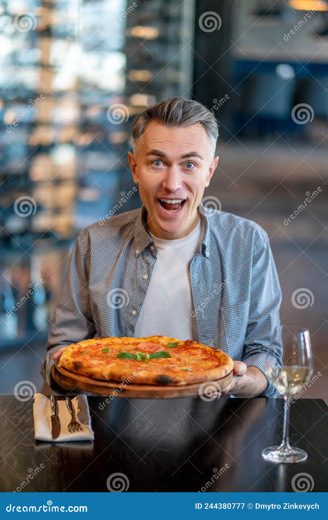A Man Eating Pizza and Looking Excited Stock Image - Image of wellbeing ...