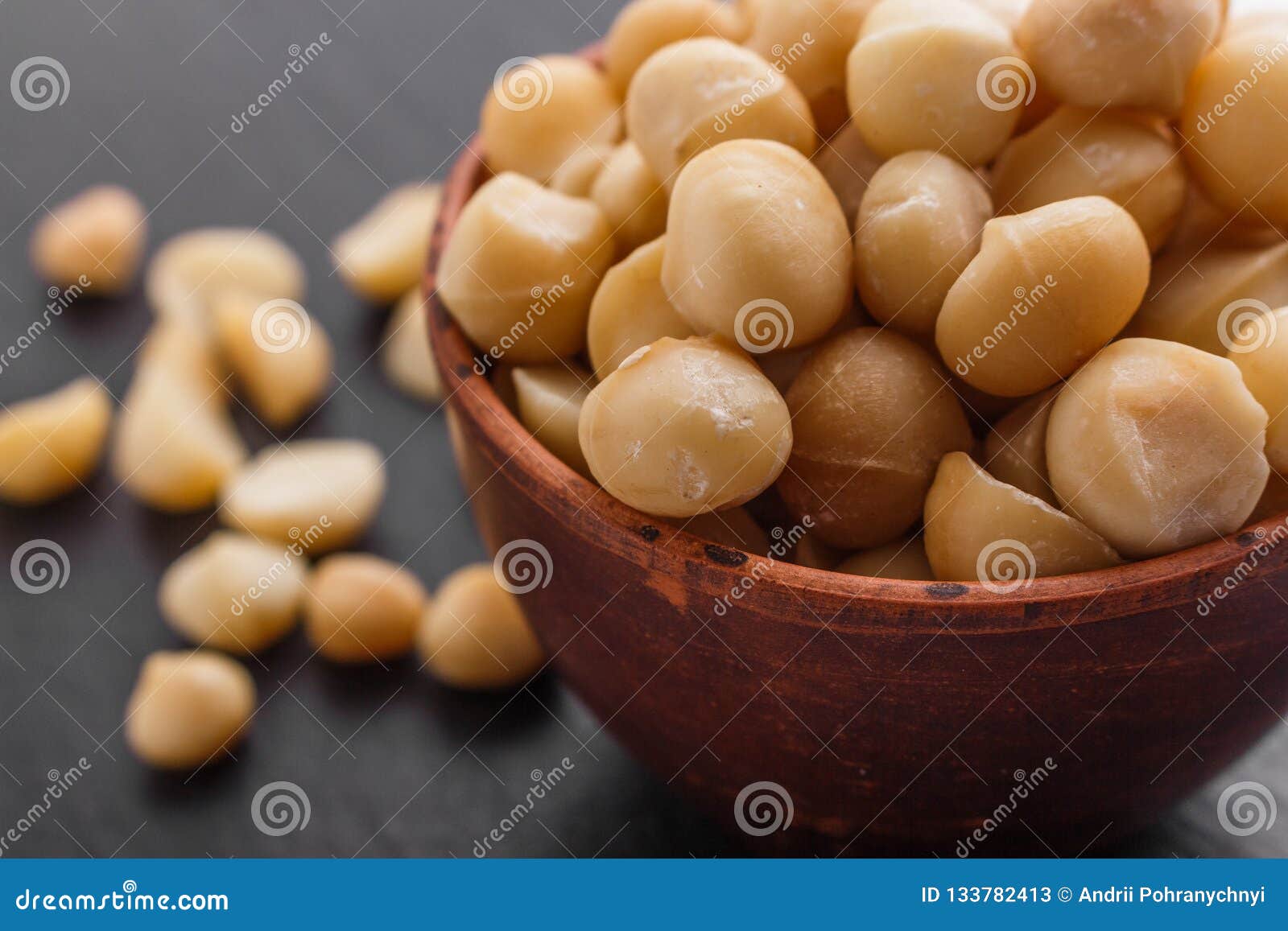 Delicious Macadamia Nuts on a Dark Stone Background Stock Image - Image ...