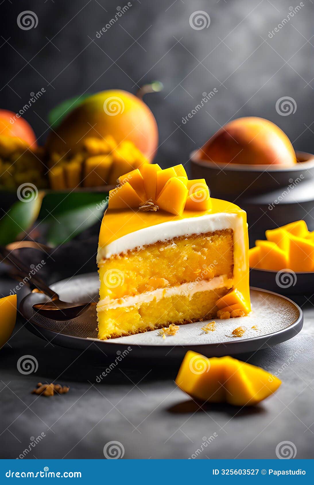Delicious Mango Cake on a Black Background with Ingredients Around Stock Image - Image of ...