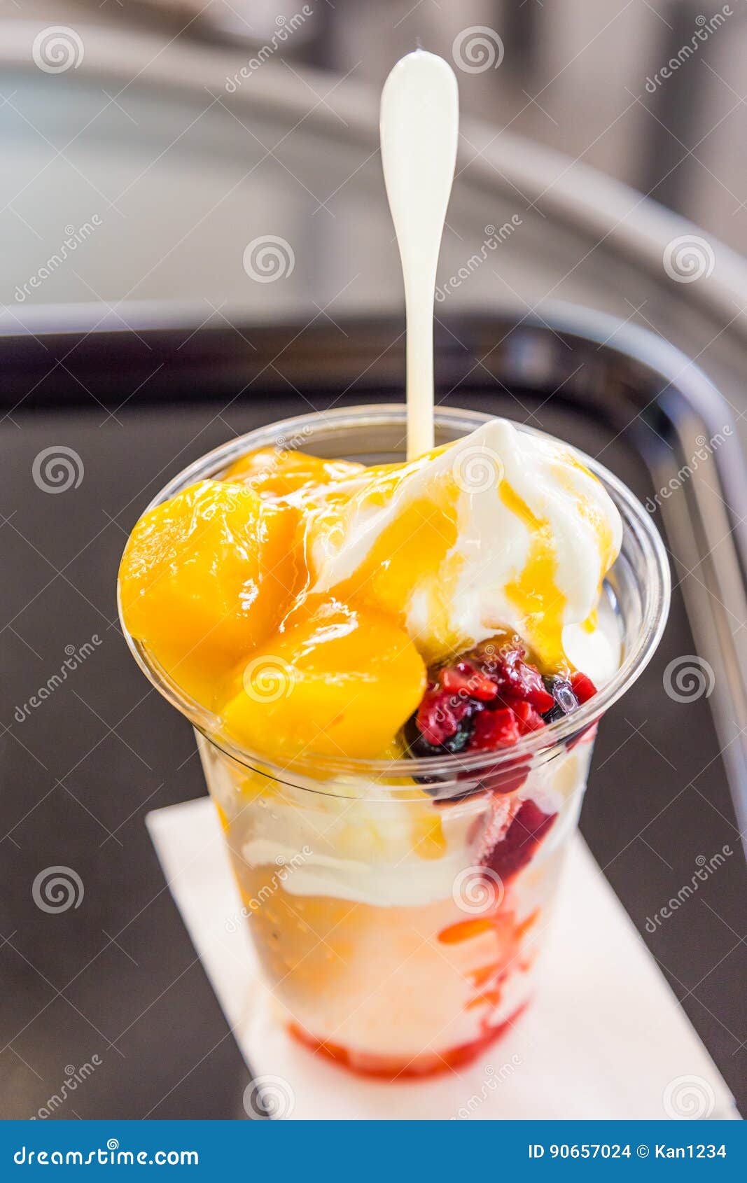 Delicious Mango Ice Cream Sundae in Plastic Cup Stock Photo - Image of ...