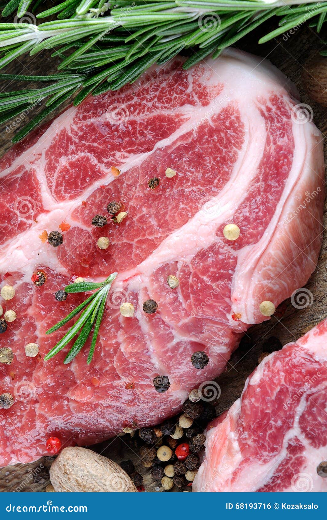 Delicious Marbled Steak with Rosemary Stock Photo - Image of product ...