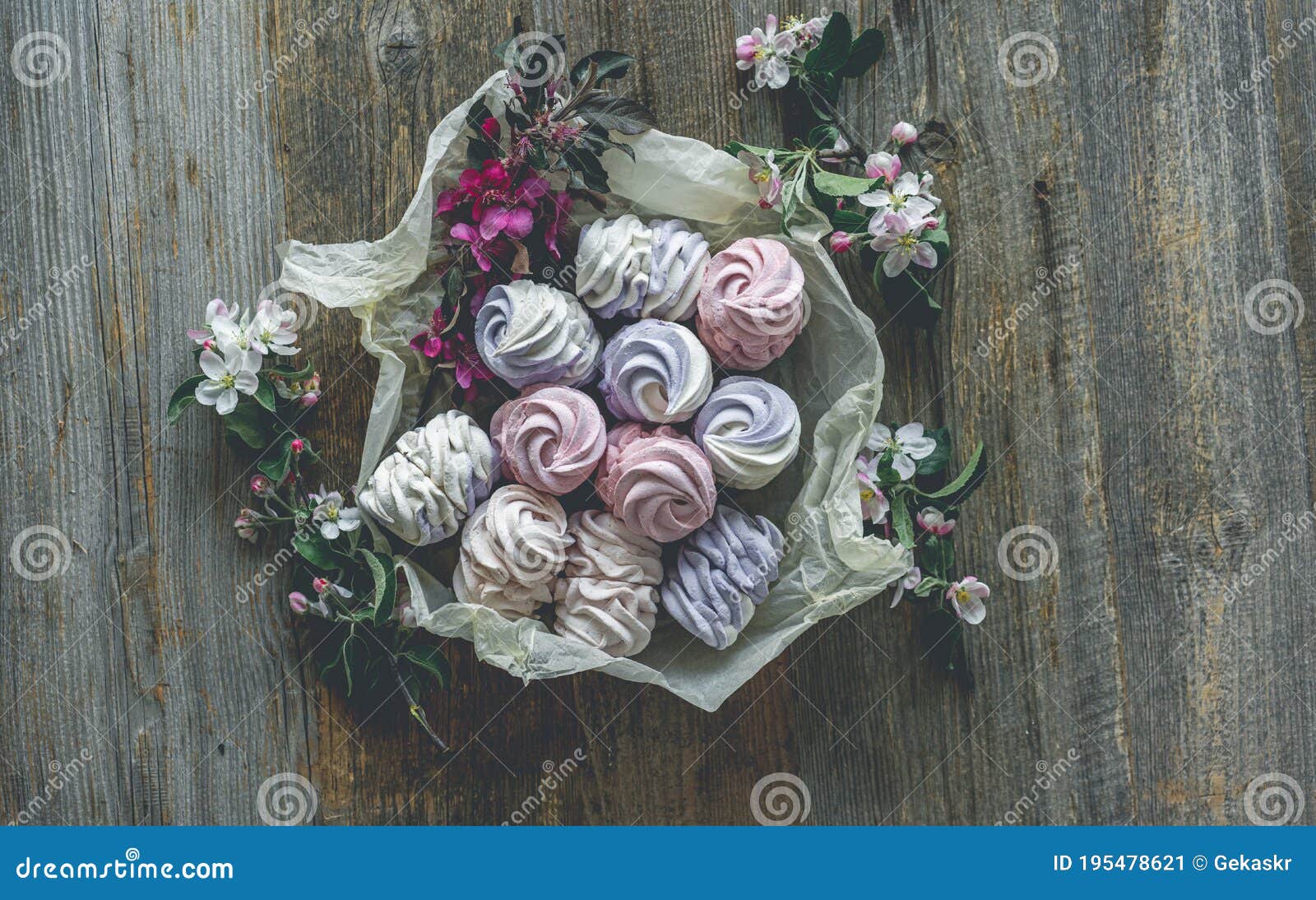 Delicious Marshmallow with Spring Flowers Stock Image - Image of flower ...