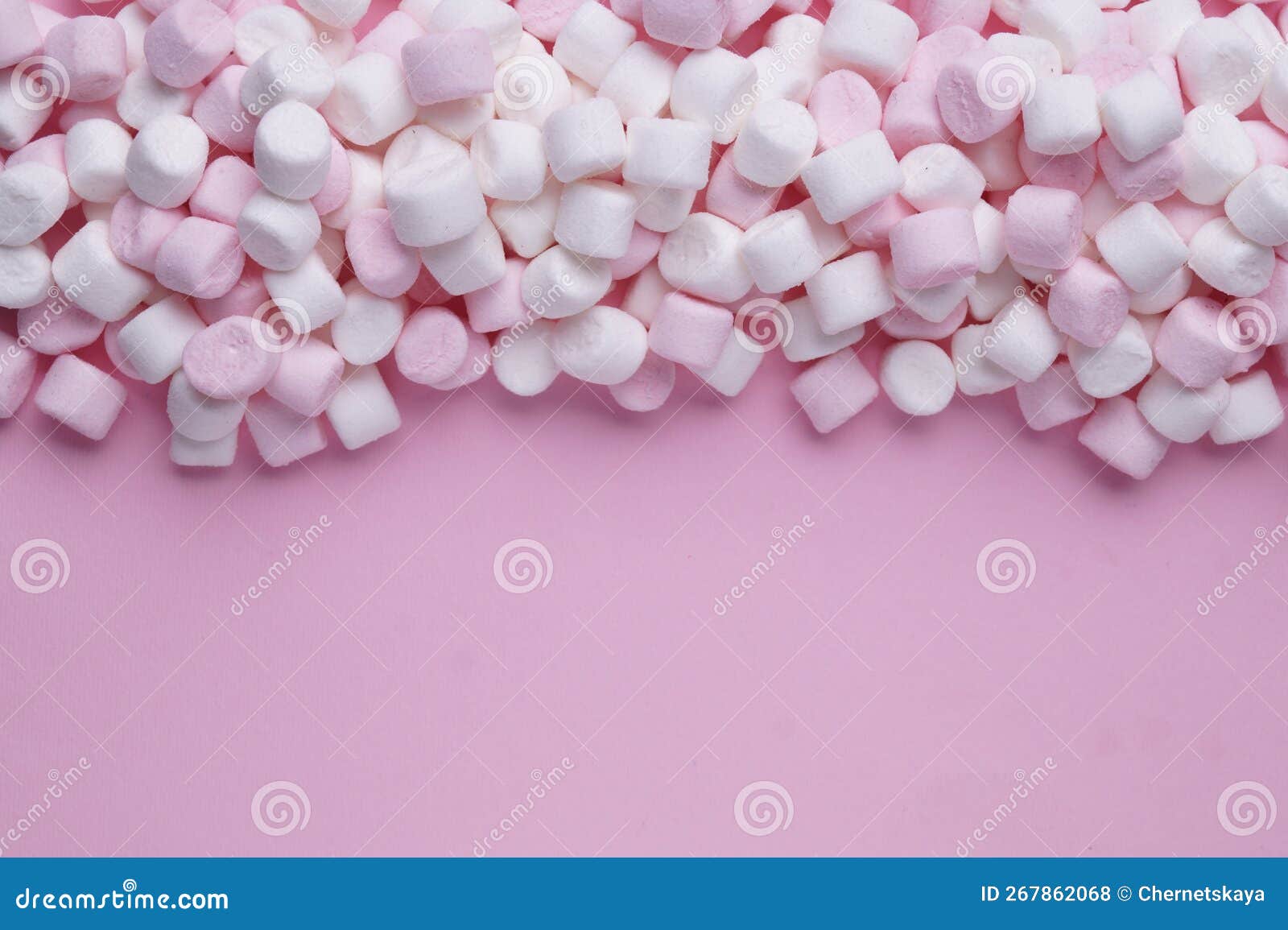 Delicious Marshmallows on Pink Background, Flat Lay. Space for Text ...